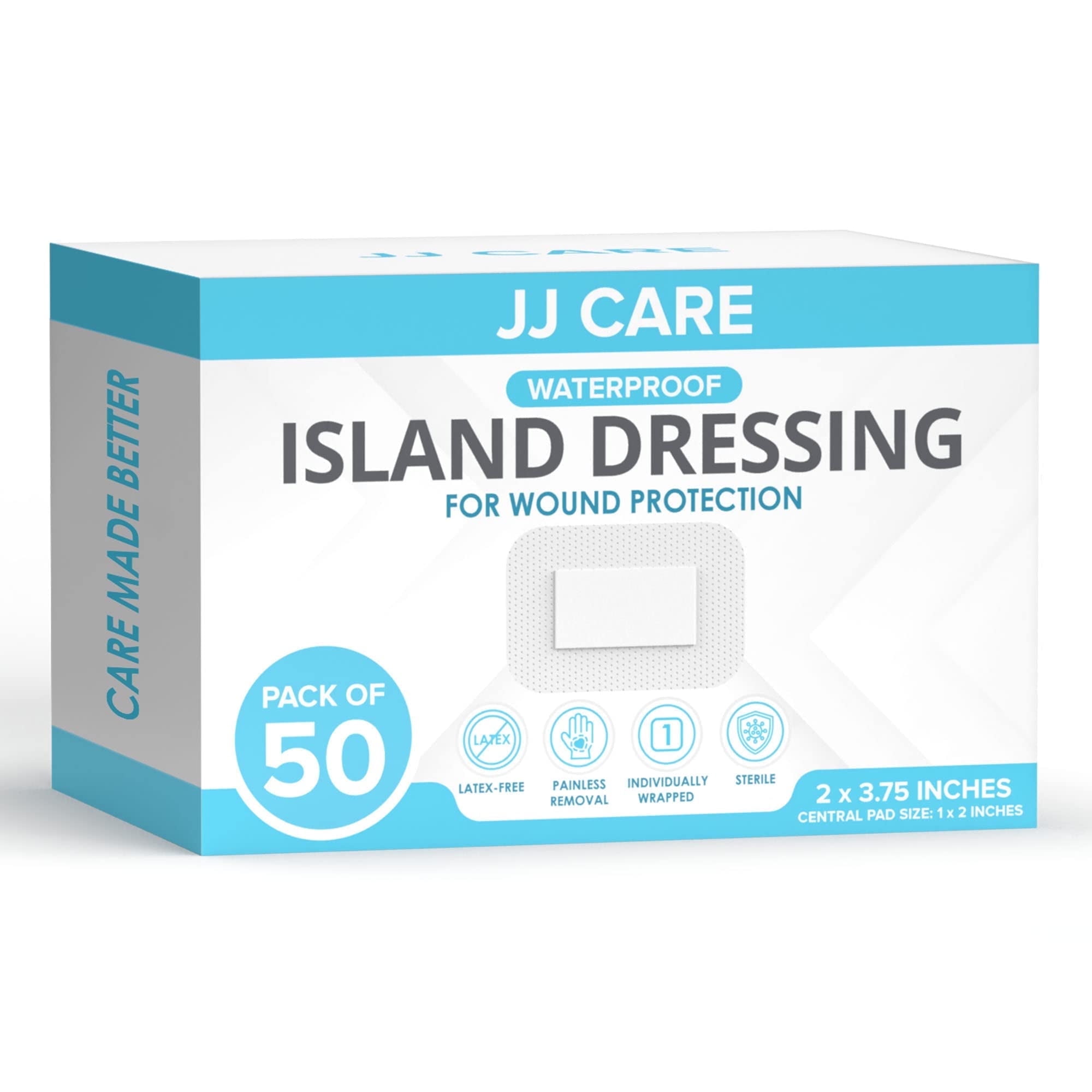 JJ CARE Waterproof Adhesive Island Dressing [Pack of 50], 2" x 3.75 ...