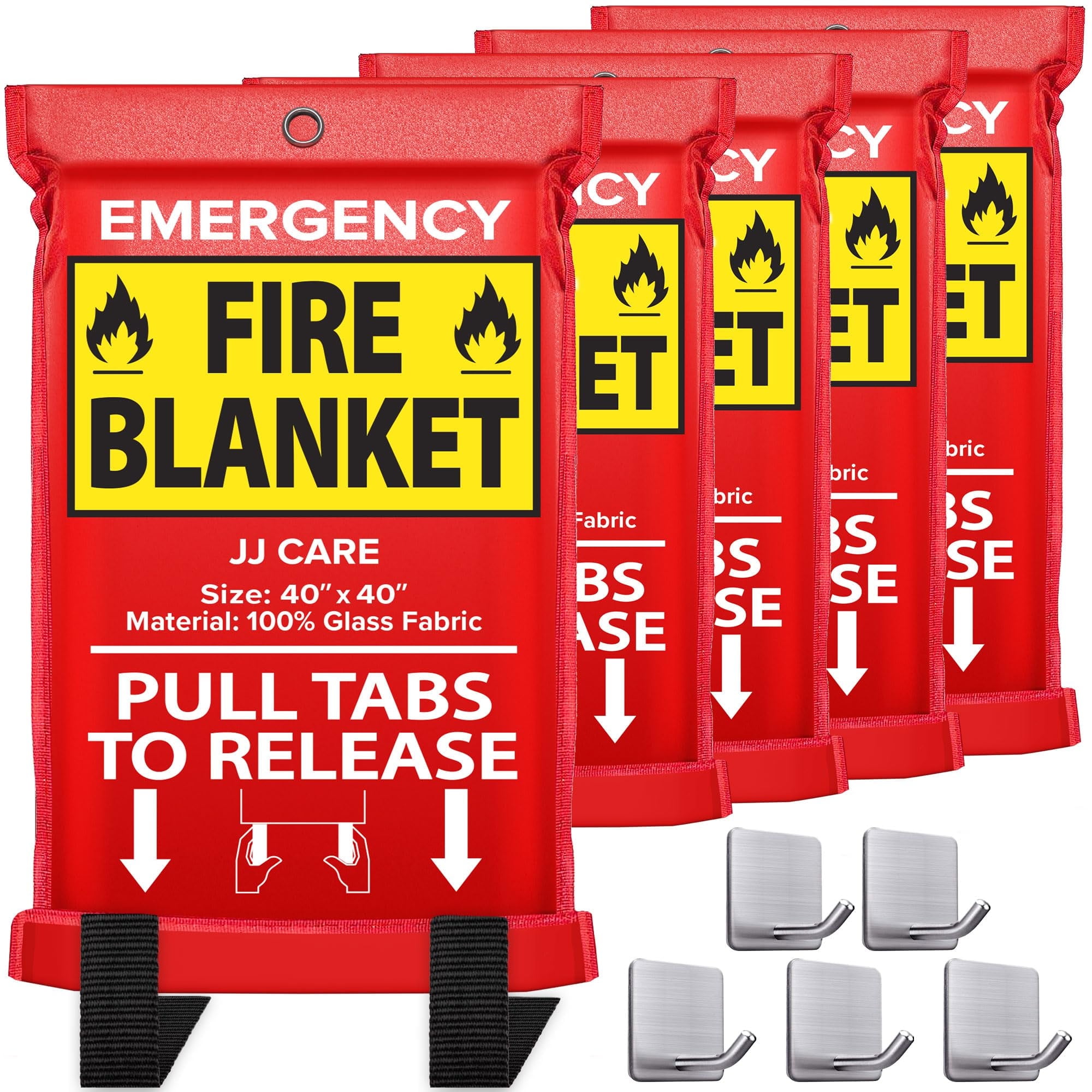 JJ Care Fire Blanket – 5 Packs with Hooks – Emergency Fire Blanket for ...