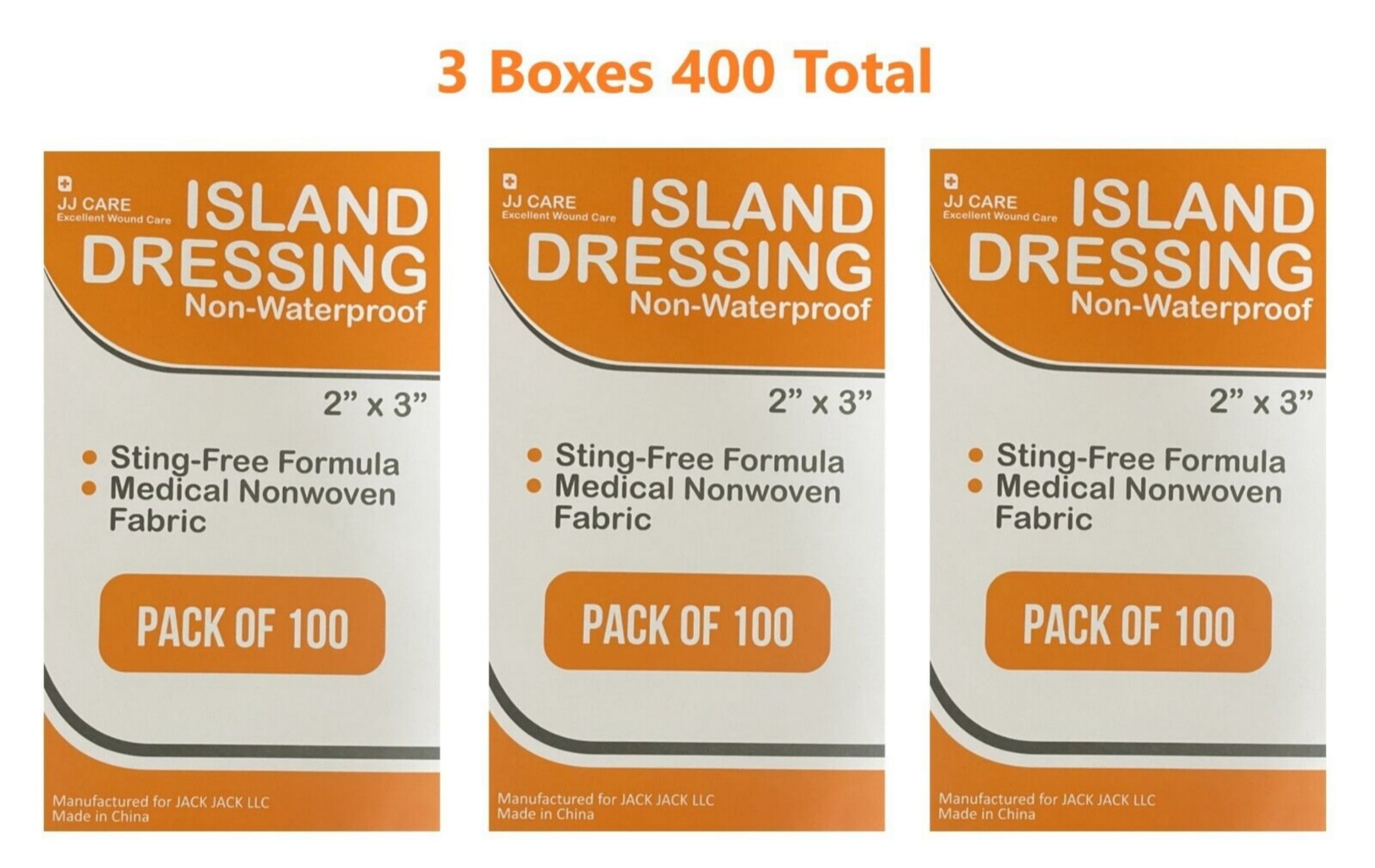 JJ Care Wound Care Adhesive Island Dressing Latex Free 2” X 3” 100 Pack ...