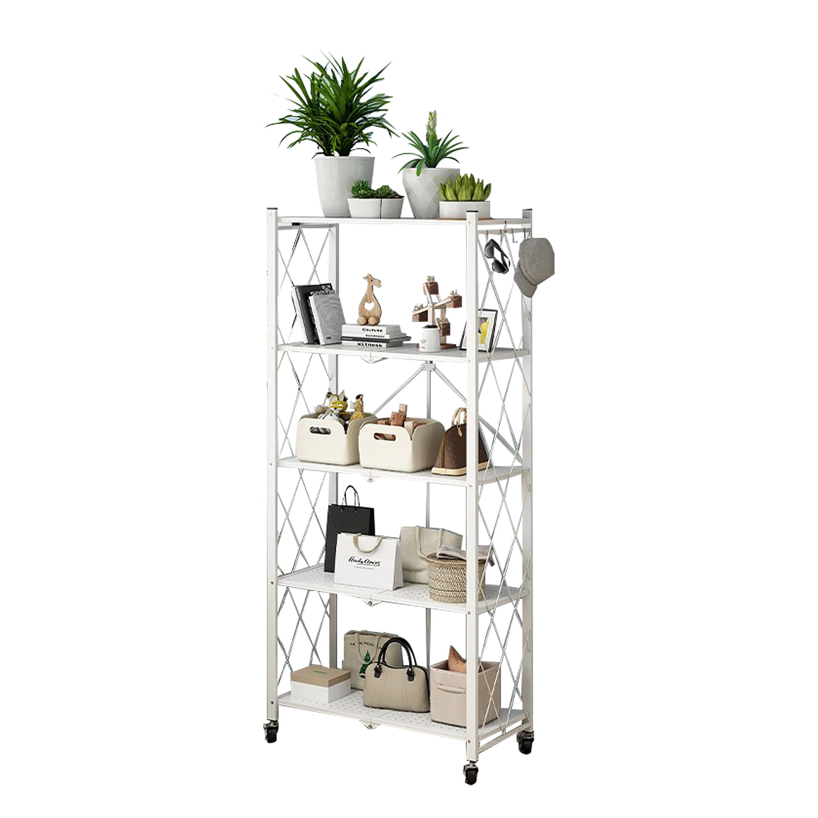 JJ JUJIN 5-Shelf Heavy Duty Storage Shelving Unit with Wheels Foldable ...