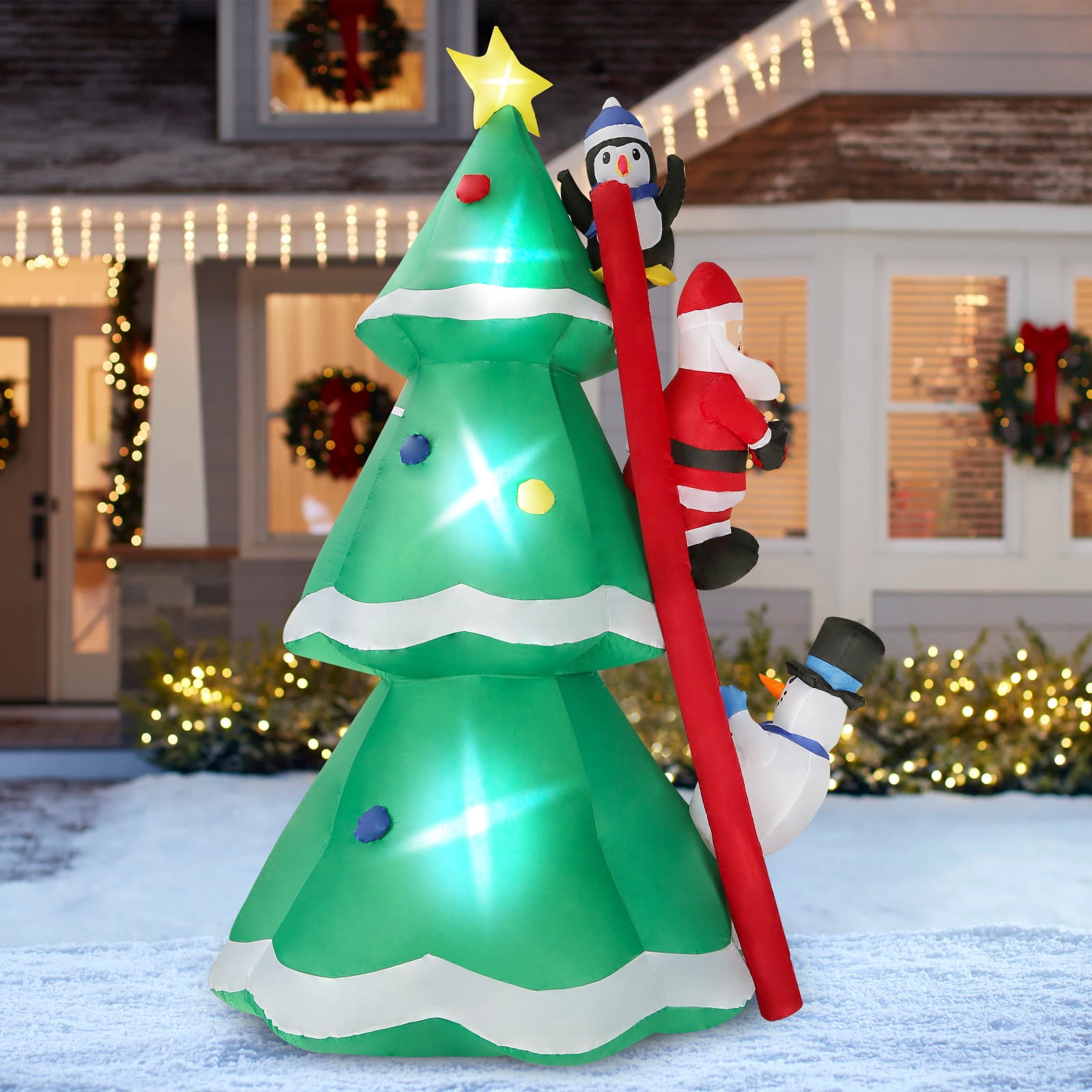 JJ JUJIN Outdoor 8FT Inflatable Christmas Tree with LED Lights ...