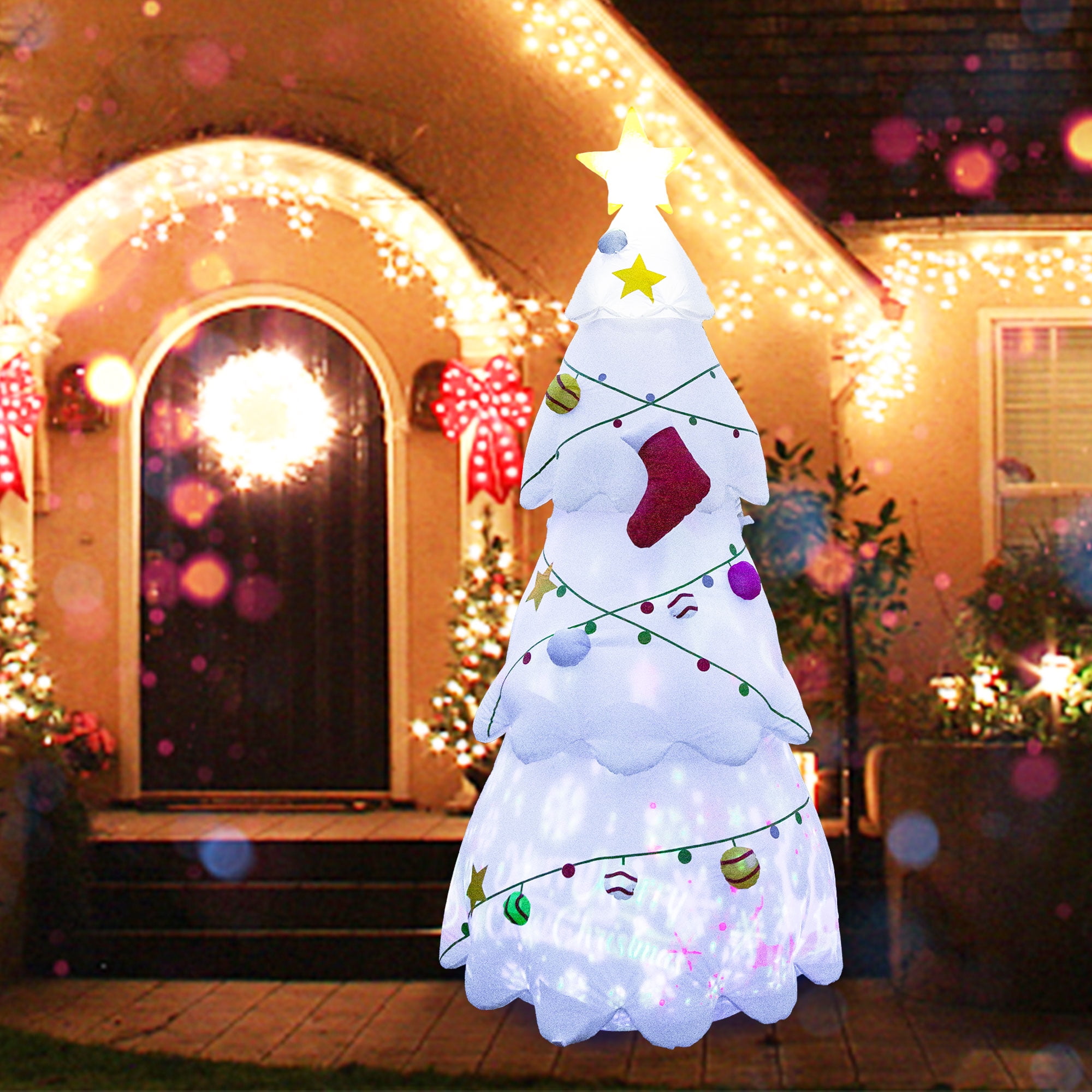 JJ JUJIN Outdoor 8FT Inflatable Christmas Tree with Rotating LED Lights ...