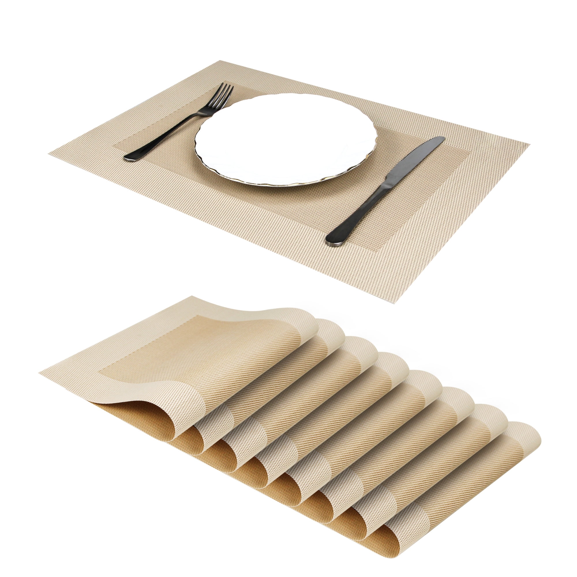 JJ JUJIN Placemats Set of 8 Non-Slip Washable PVC Heat Resistant Table ...