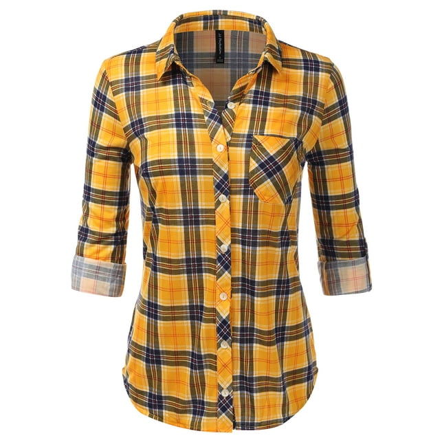 JJ Perfection Womens Long Sleeve Plaid Button Down Shirt (Female Plus ...