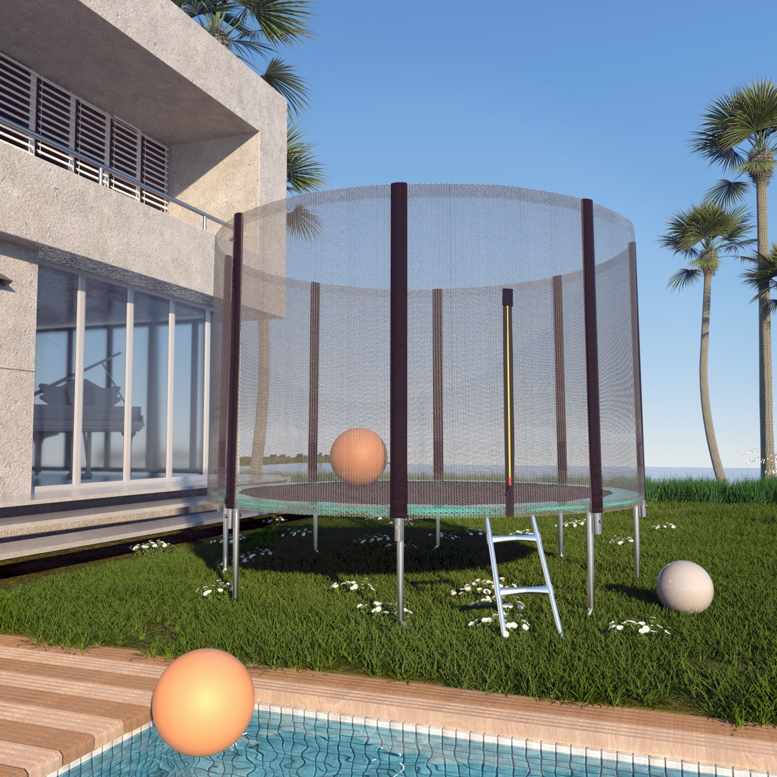 JJ Trampoline for Kids 14 FT Trampoline with Safty Enclosure Net ...