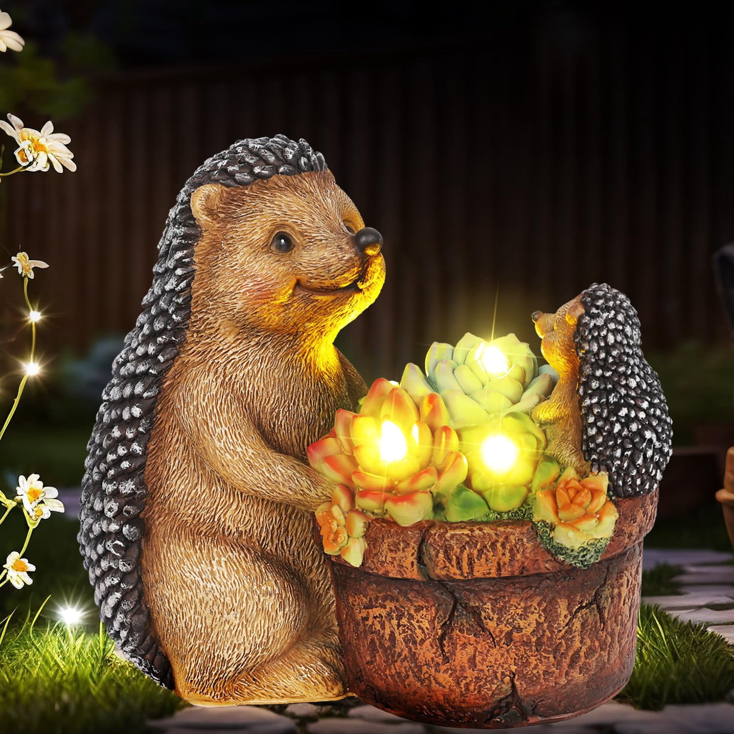 JJALIGHTS Succulent Hedgehog Garden Statues with Solar Outdoor Lights ...