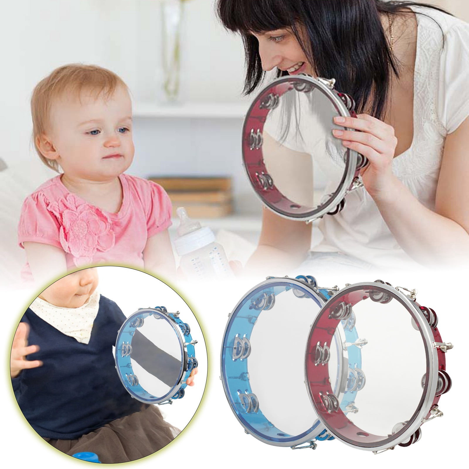 JJAYA 10 Inch Handheld Tambourine Set Double Jingle Percussion ...