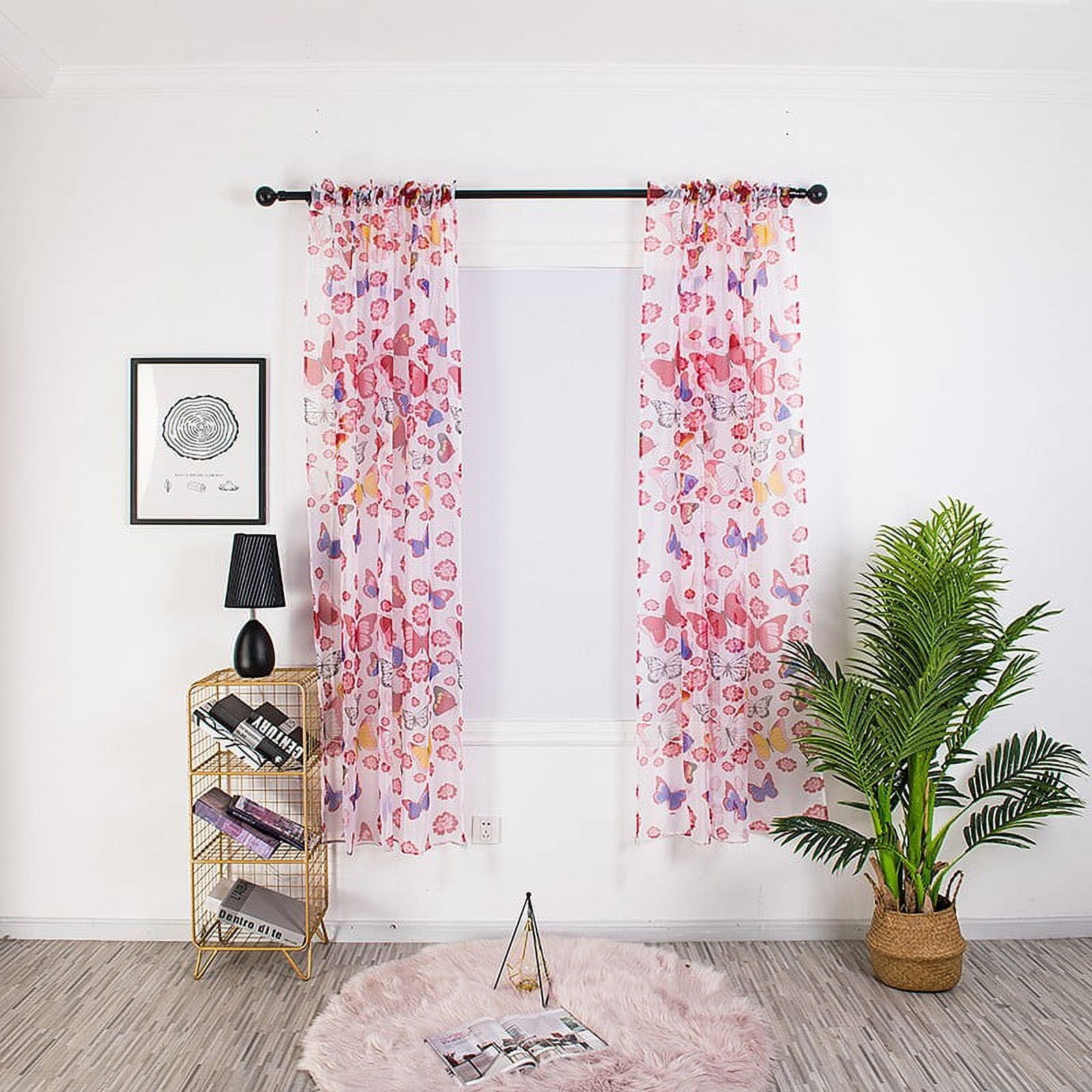JJAYA Butterfly Sheer Curtain Tulle Window Treatment Voile Drape ...