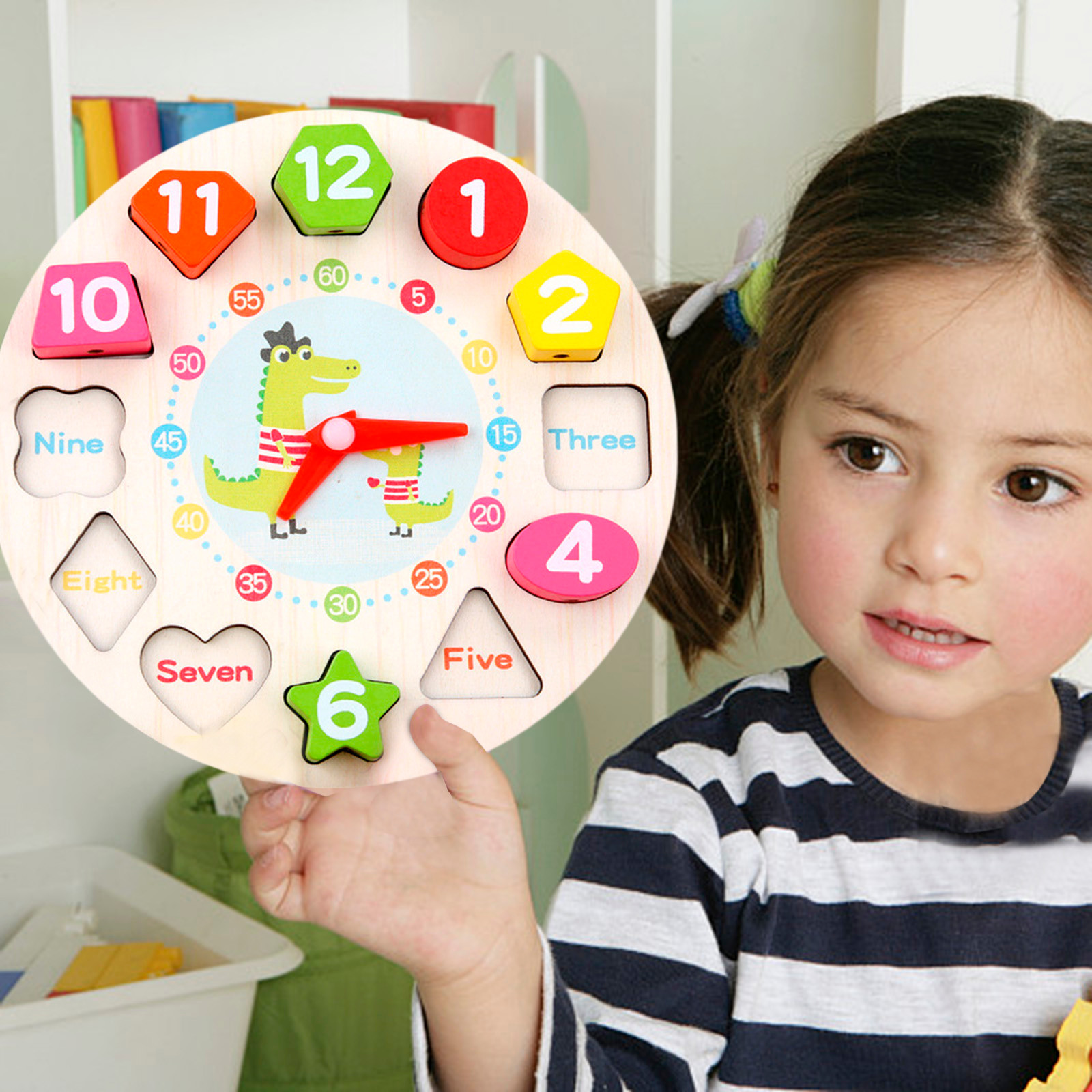 JJAYA Preschool Shape Sorting Clock Wooden Early Education Teaching ...