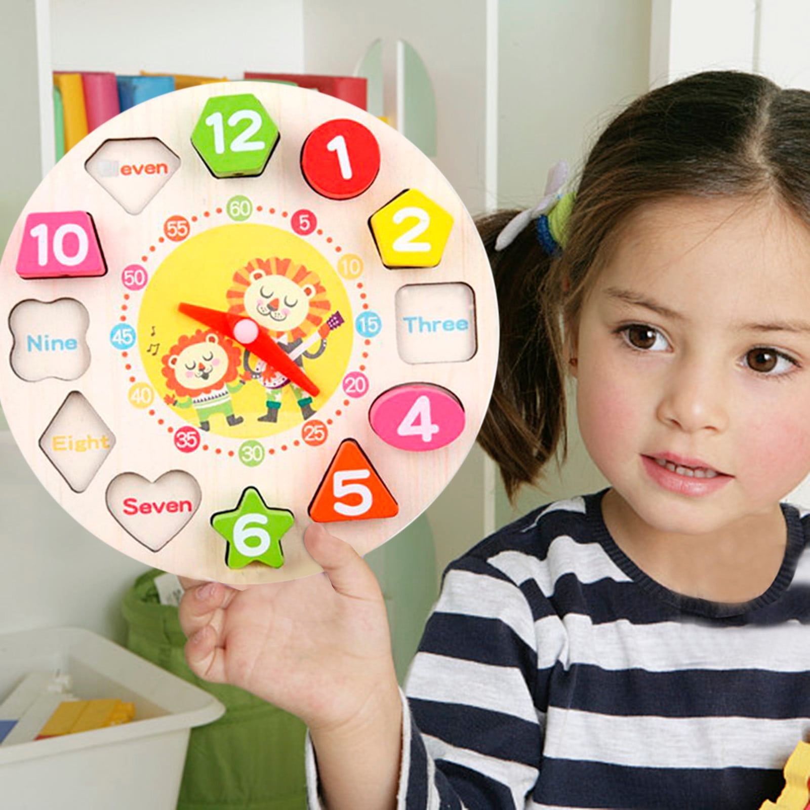 JJAYA Preschool Shape Sorting Clock Wooden Early Education Teaching ...