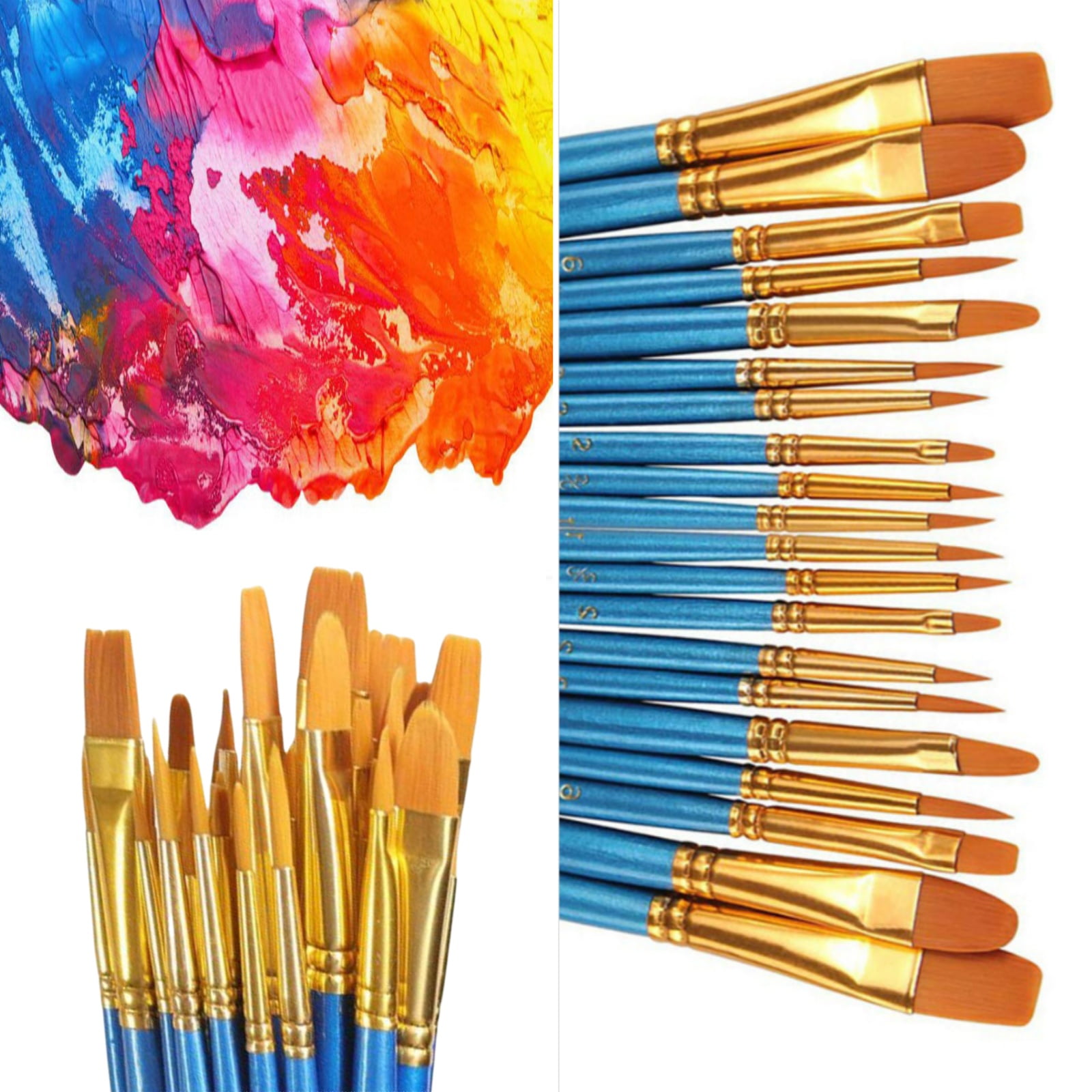 JJBNSH Acrylic Paint Brush Set, 20 pcs Nylon Hair Brushes for ...