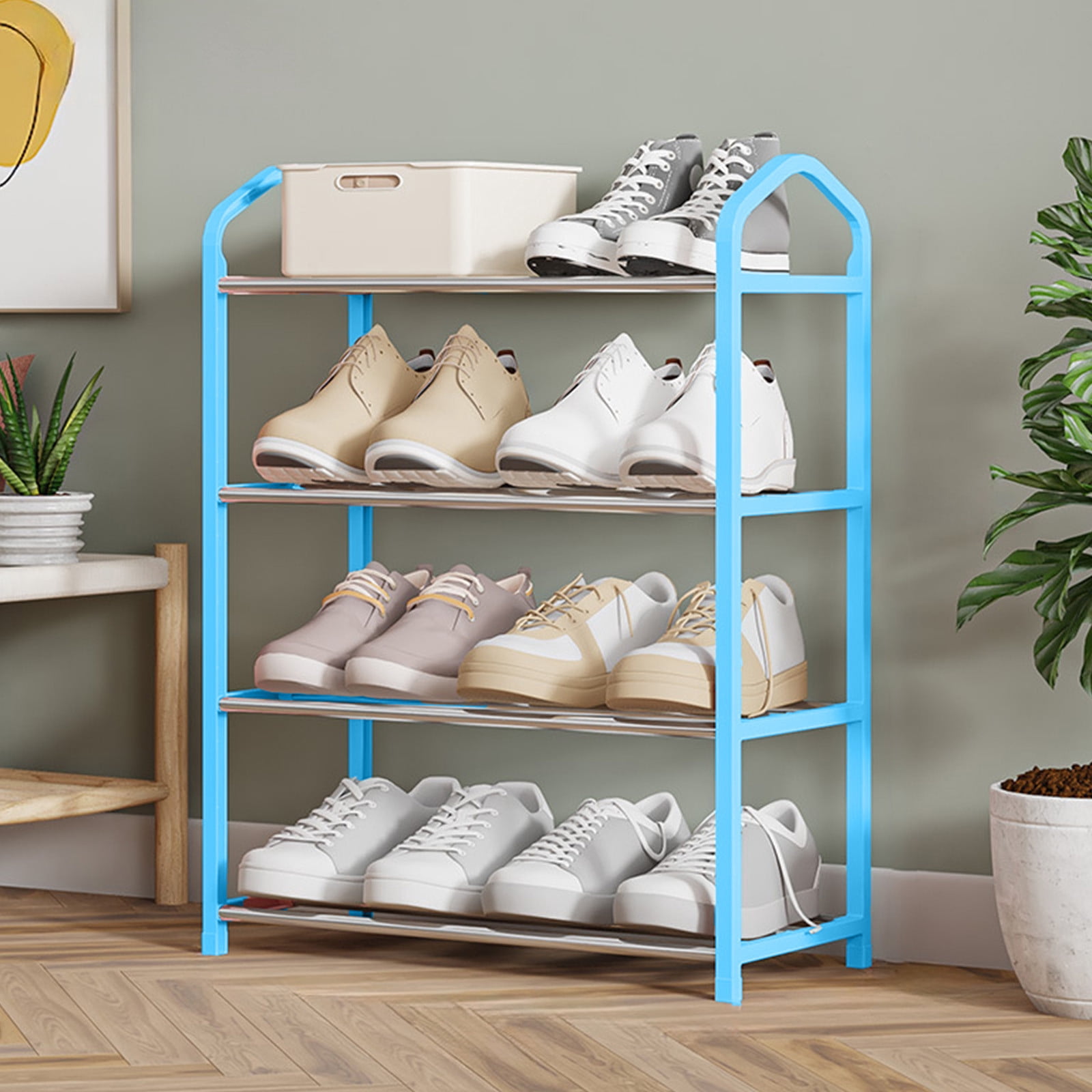 JJBNSH Shoe Rack, 4 Tier Shoe Organizer, Metal Shoe Storage Organizer ...