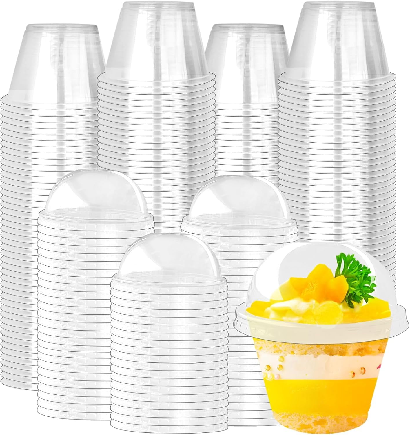 JJEAN-100 Pack 6oz Clear Dessert Cups with Dome Lids,Disposable Plastic ...