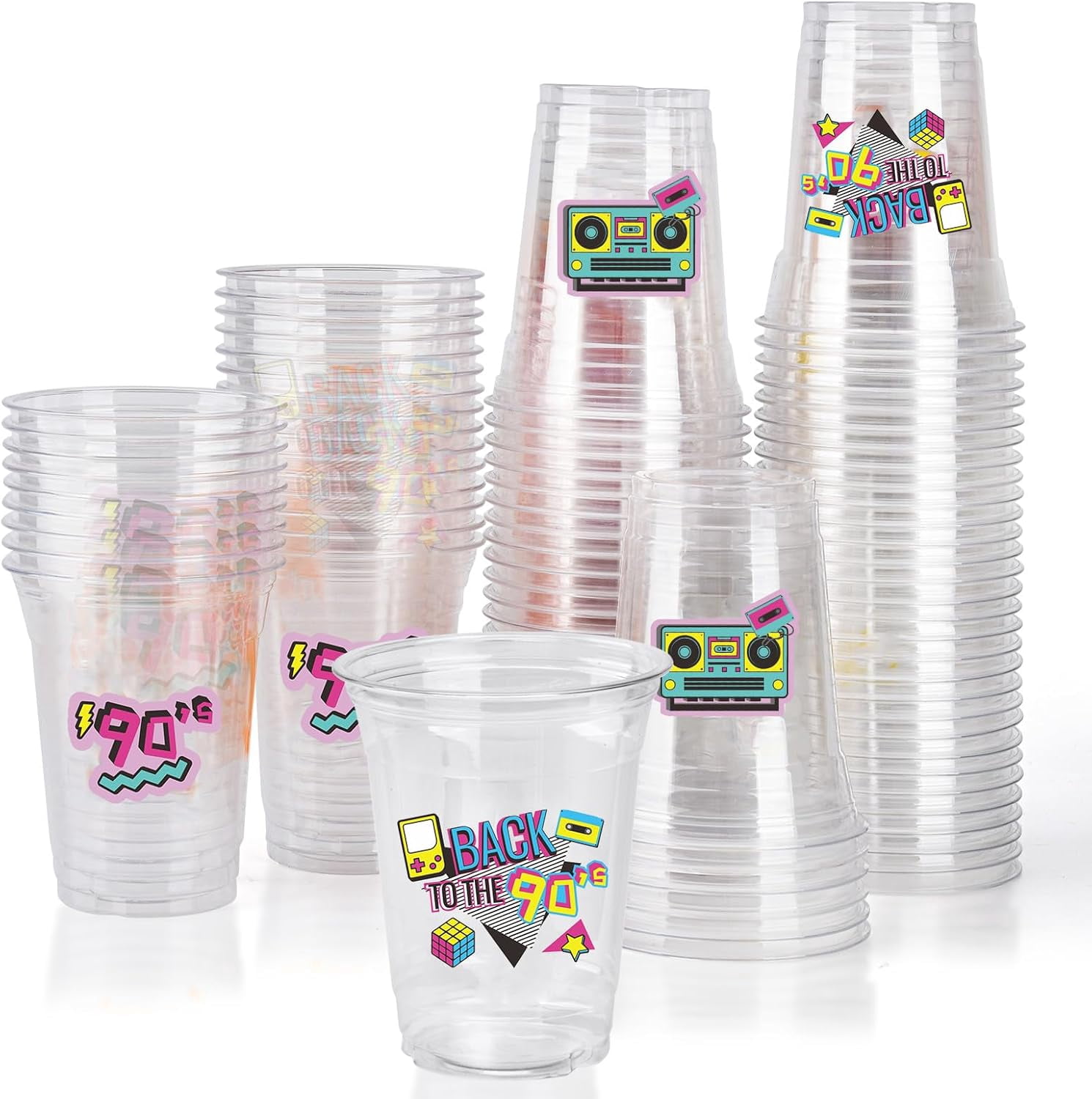 JJEAN-150 Pack 90's Party Plastic Cups 12 oz Back to 90s Disposable ...
