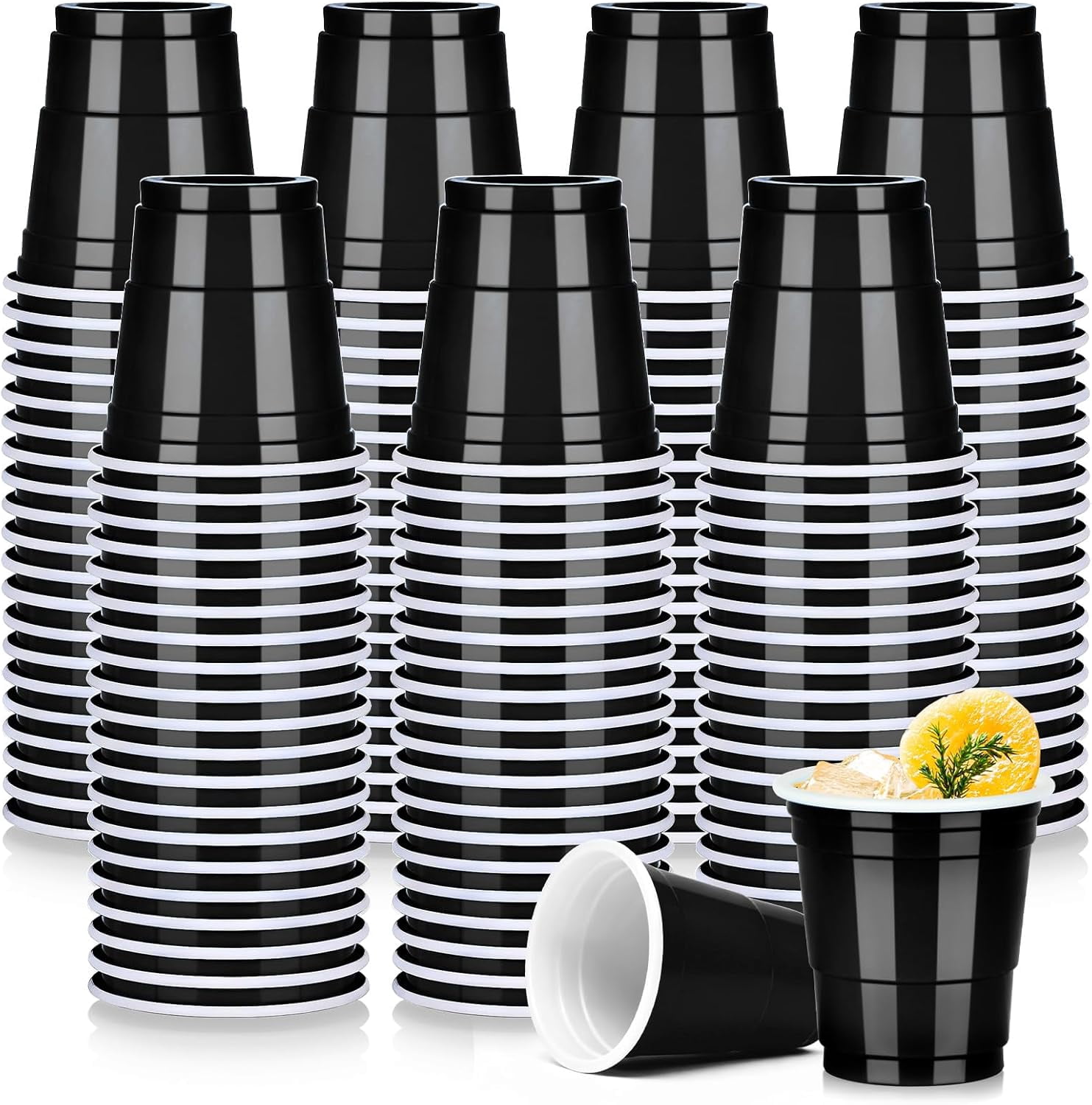 JJEAN-200Pack 2oz Disposable Shot Glasses - Black Plastic Mini Cups for ...