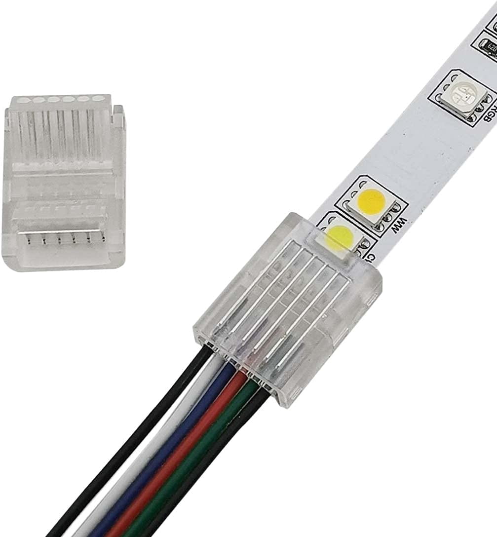 JJEAN-6 Pin 12mm LED Strip to Wire Connector RGB CCT Unwired Clips ...