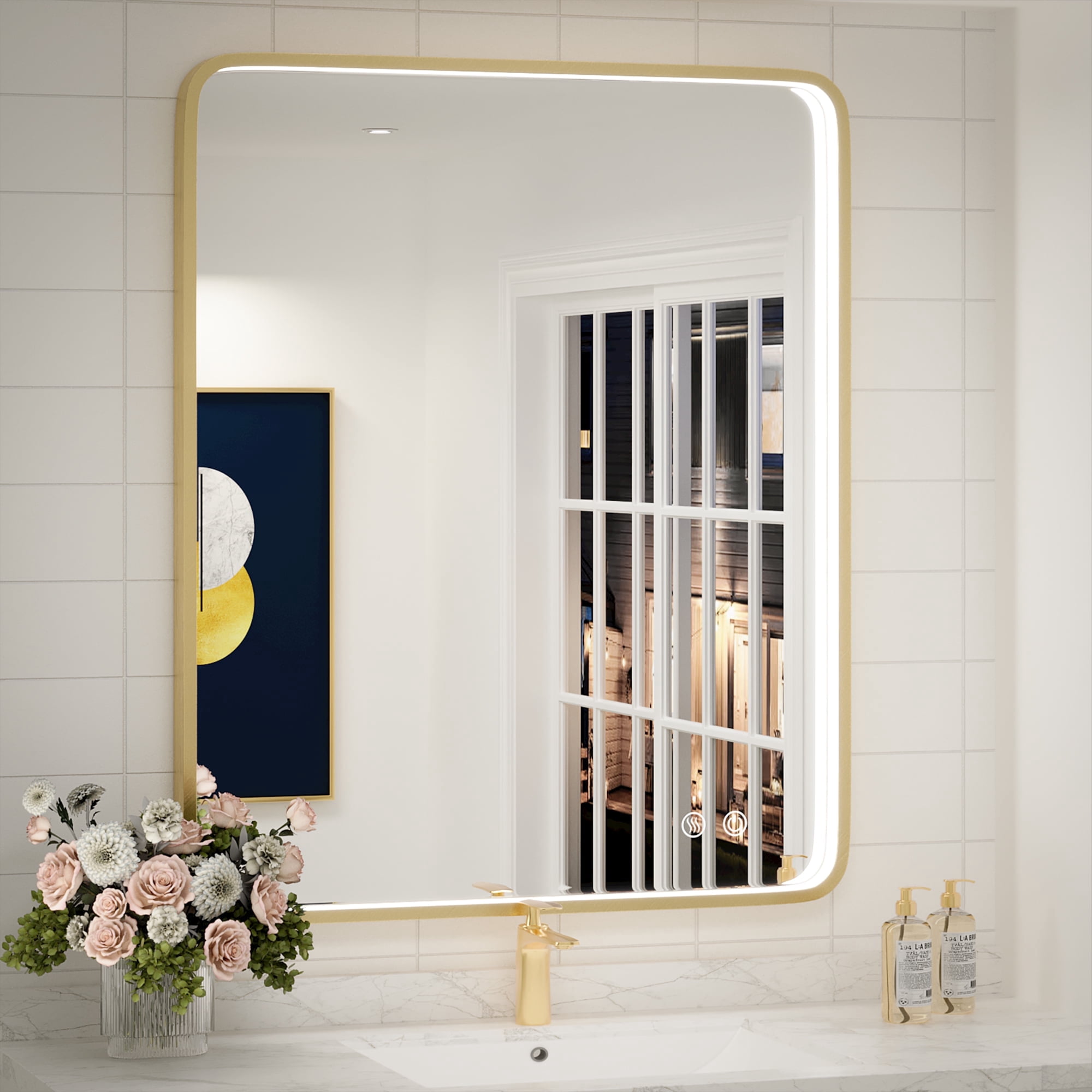 JJGULLIT 36"x30" Aluminum Has Frame Lighted LED Bathroom Vanity Mirror ...