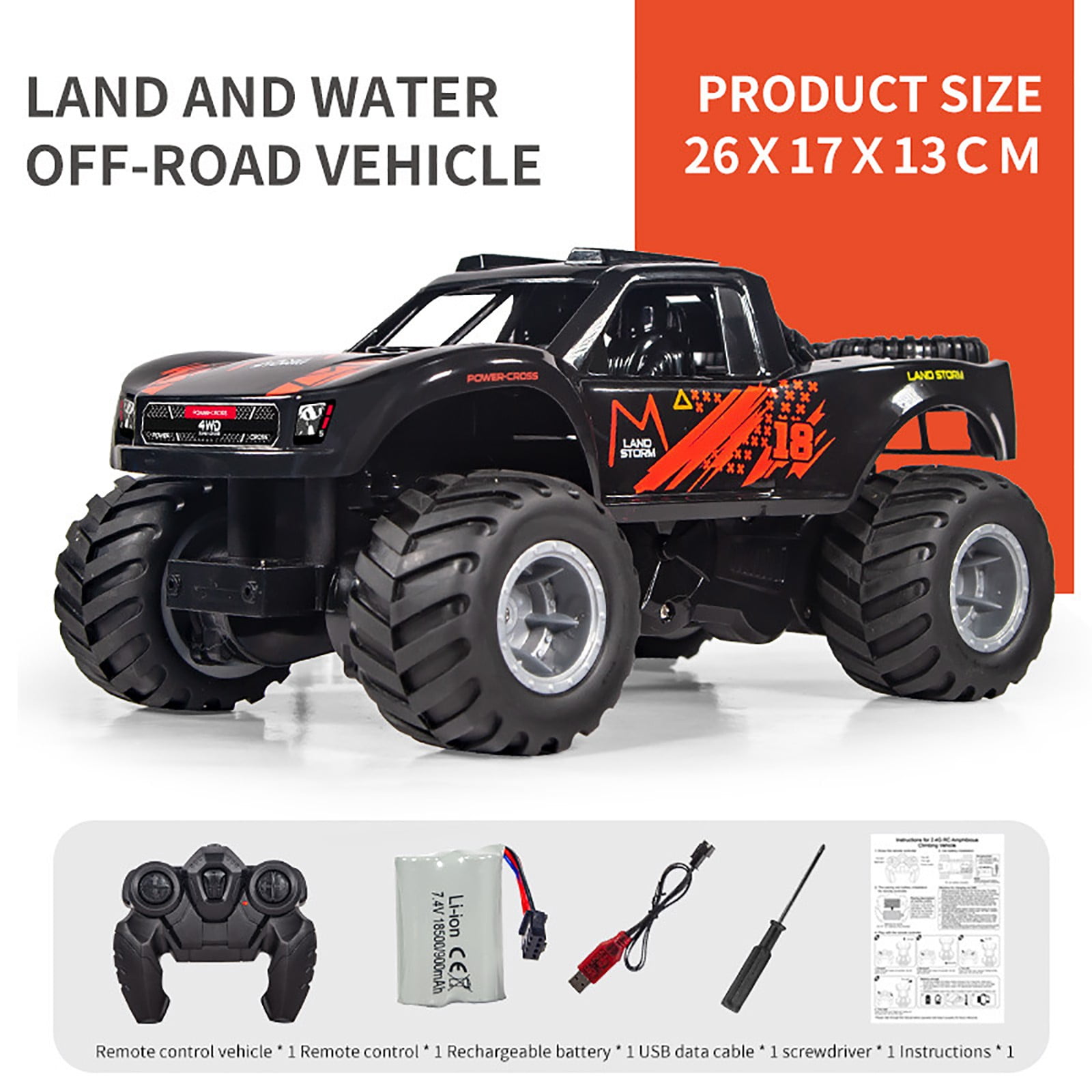 JJHGVB Amphibious RC Car - Waterproof 4WD Remote Control Truck for Kids ...