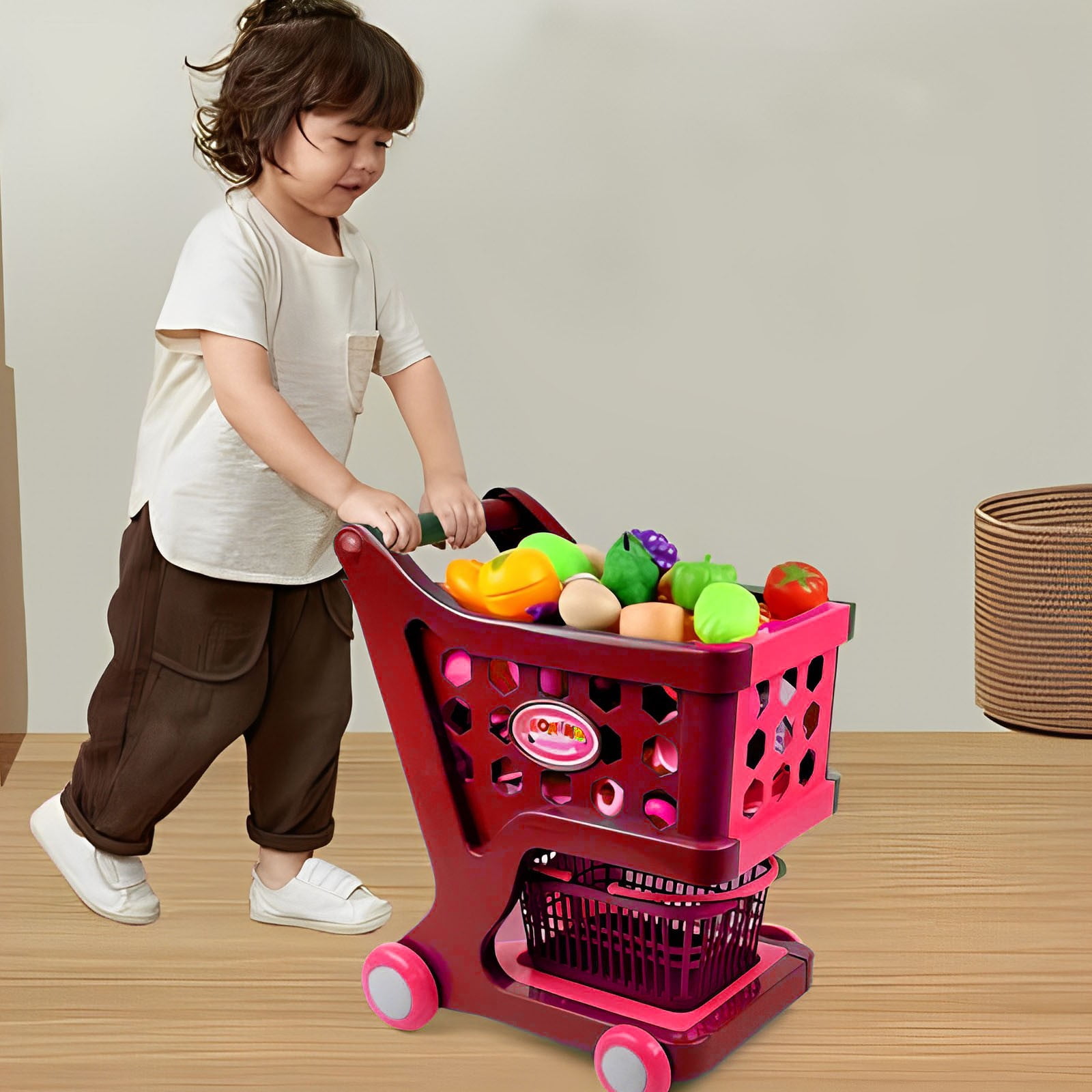 Grocery Store Pretend Play DeAO Kids Shopping Cart Toy - 65-Piece ...