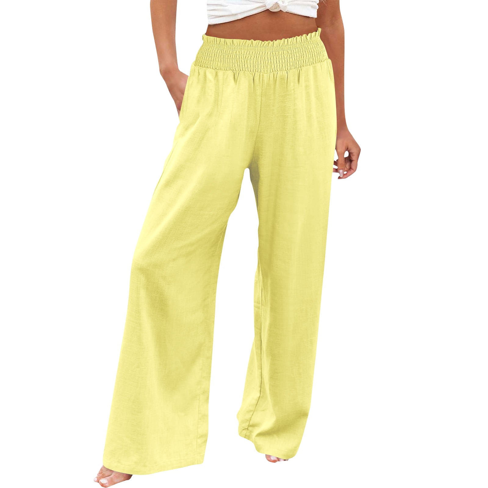 JJHGVB Palazzo Pants Linen Pants Women Linen Palazzo Pants Wide Leg ...
