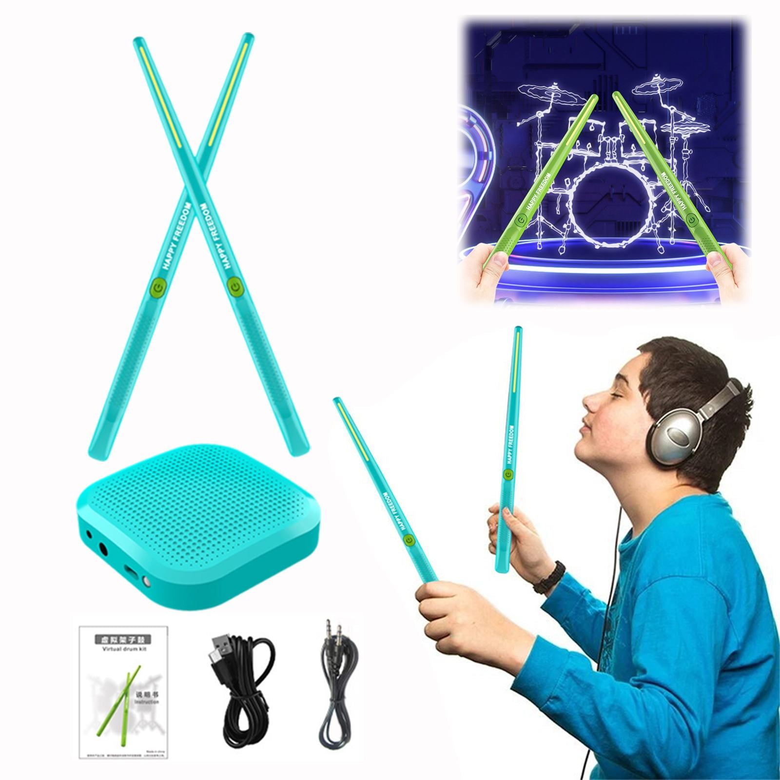 JJHGVB Portable Electronic Drum Set with 3D Motion Sensing – Virtual ...