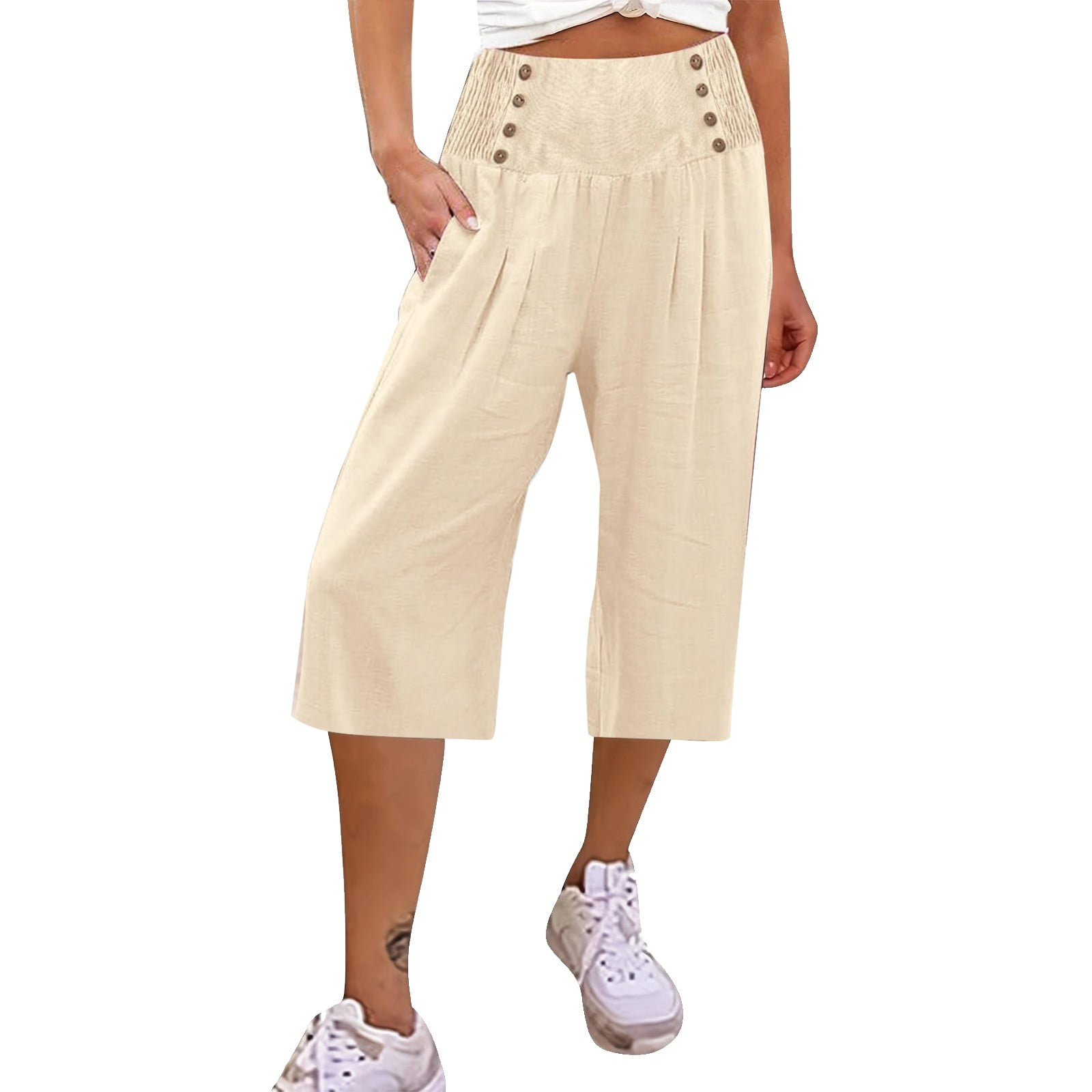 JJHGVB Womens Capri Pants Linen Capri Pants Wide Leg Capri Pants Womens ...