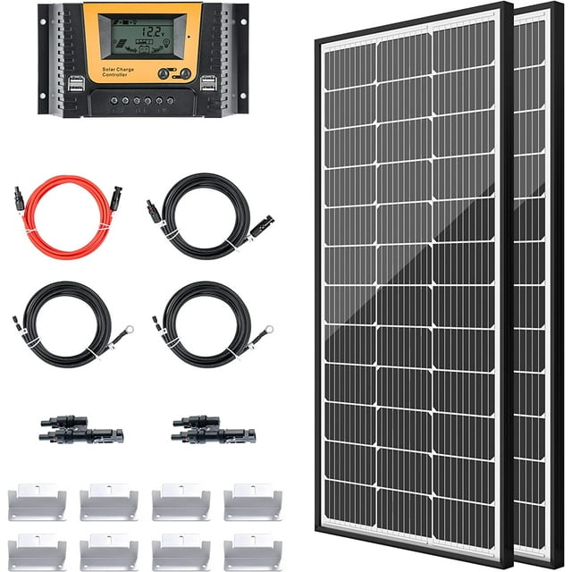 JJN 12 Volt 200w Monocrystalline Solar Panel Off-Grid Starter Kit with ...