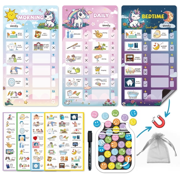 JJPRO Magnetic Bedtime/Morning/Daily Reward Routine Chart for Kids with ...