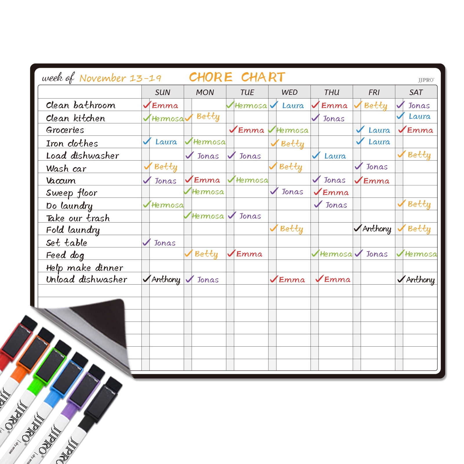 JJPRO Magnetic Dry Erase Chore Chart for Fridge - Reusable Chore Chart ...