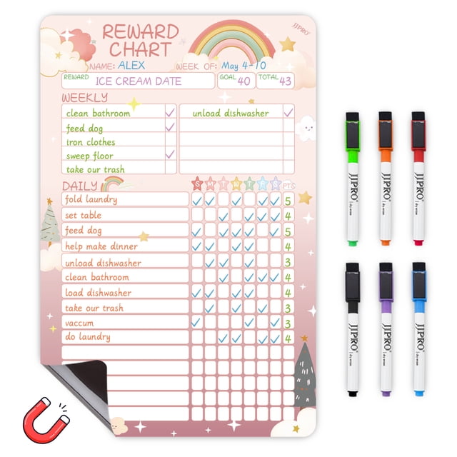 JJPRO Magnetic Dry Erase Chore Chart for Fridge-Used for Kids Behavior ...