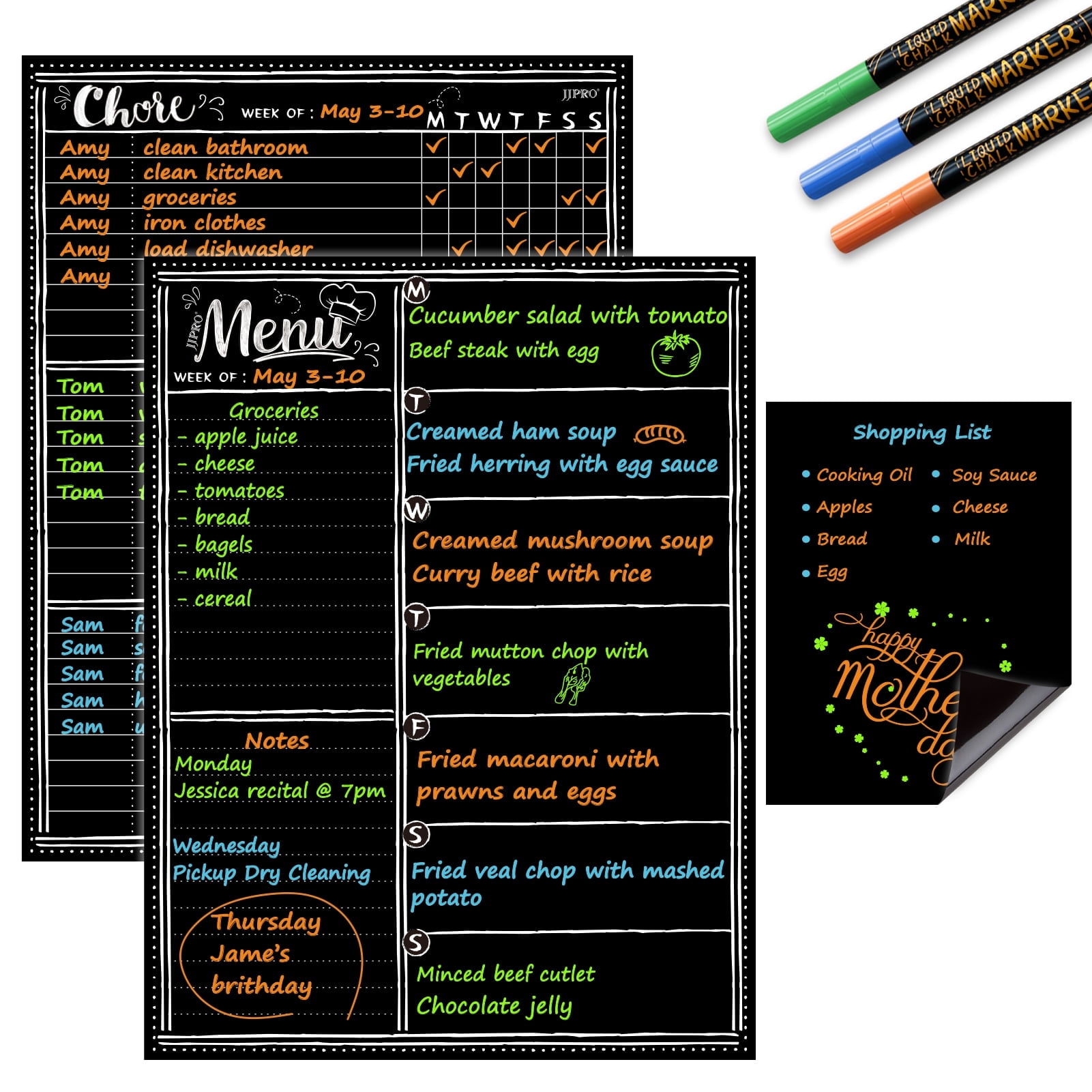 JJPRO Magnetic Dry Erase Menu and Chore Chart Blackboard for Fridge ...