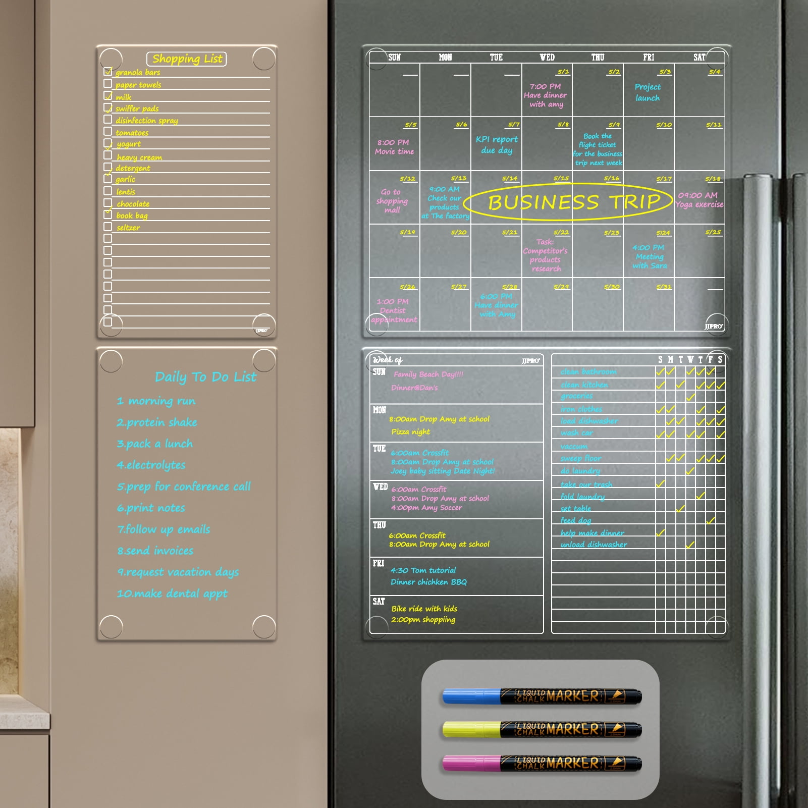 JJPRO Non-Magnetic Calendar for Fridge-Clear Monthly Calendar,Weekly ...