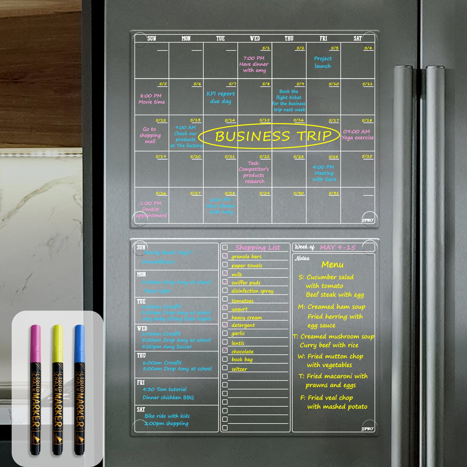 JJPRO Non-Magnetic Dry Erase Calendar for Fridge, Monthly Calendar ...