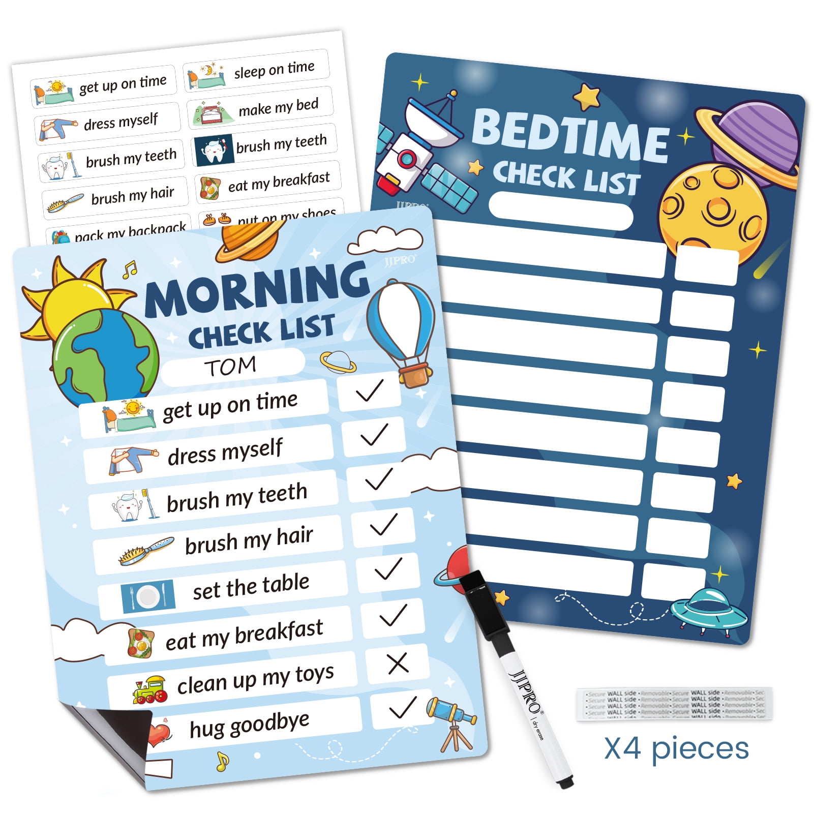 JJPRO Sky and Outer Space Log Bedtime Routine Scheduling Wall Charts ...