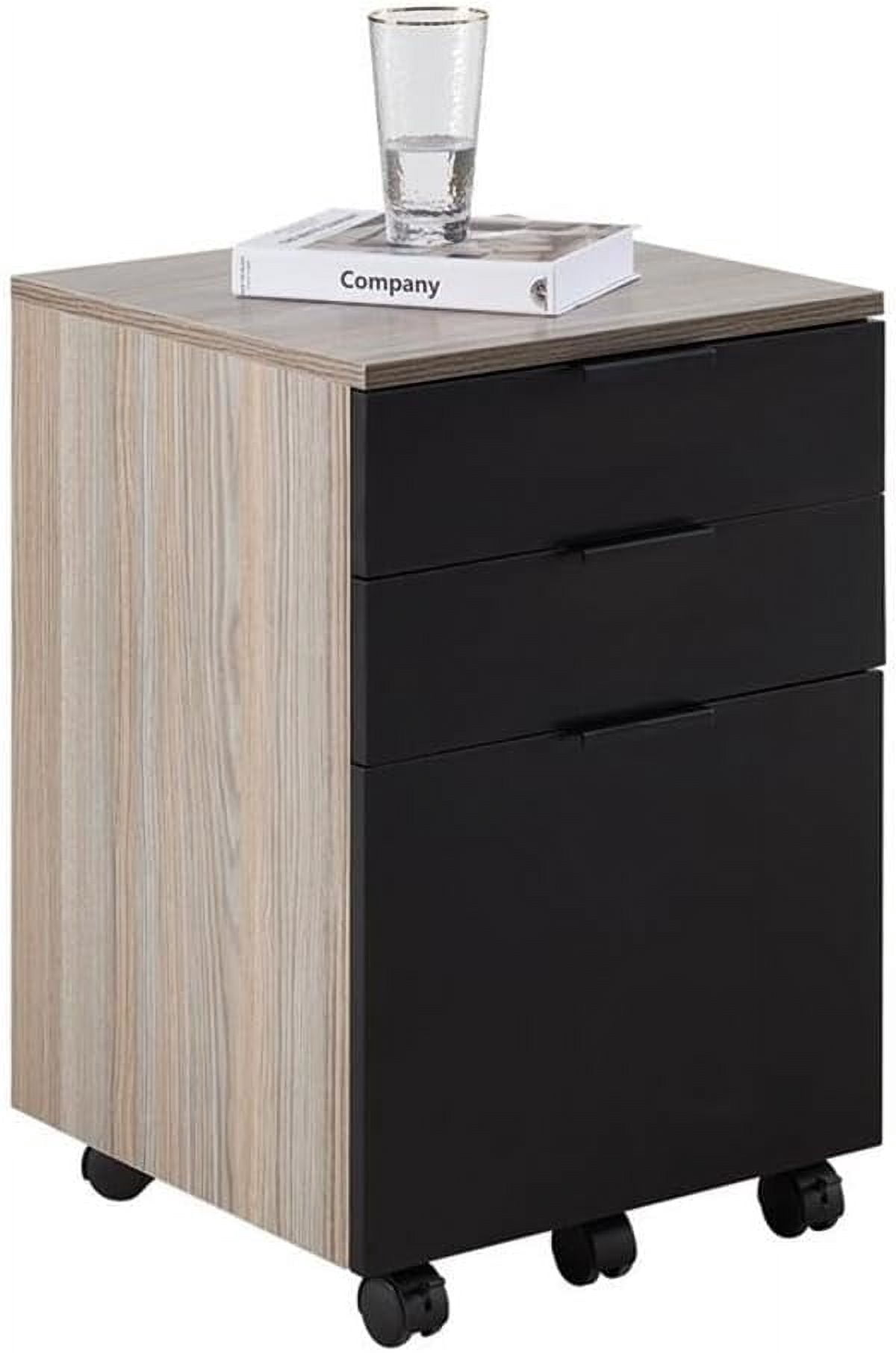 JJS 3 Drawer Rolling Wood File Cabinet with Locking Wheels, Home Office ...