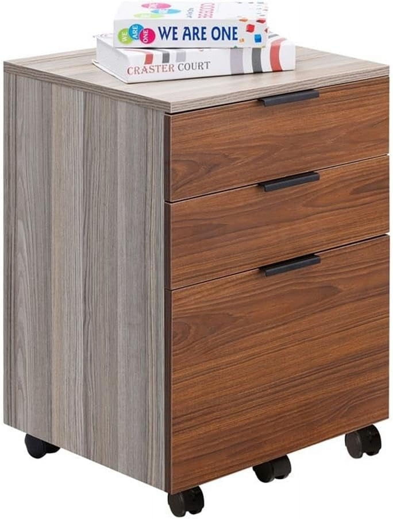 JJS 3 Drawer Rolling Wood File Cabinet with Locking Wheels, Home Office ...