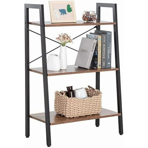 JJS 3-Tier Bookshelf, Freestanding Rustic Display Bookcase Storage Rack ...