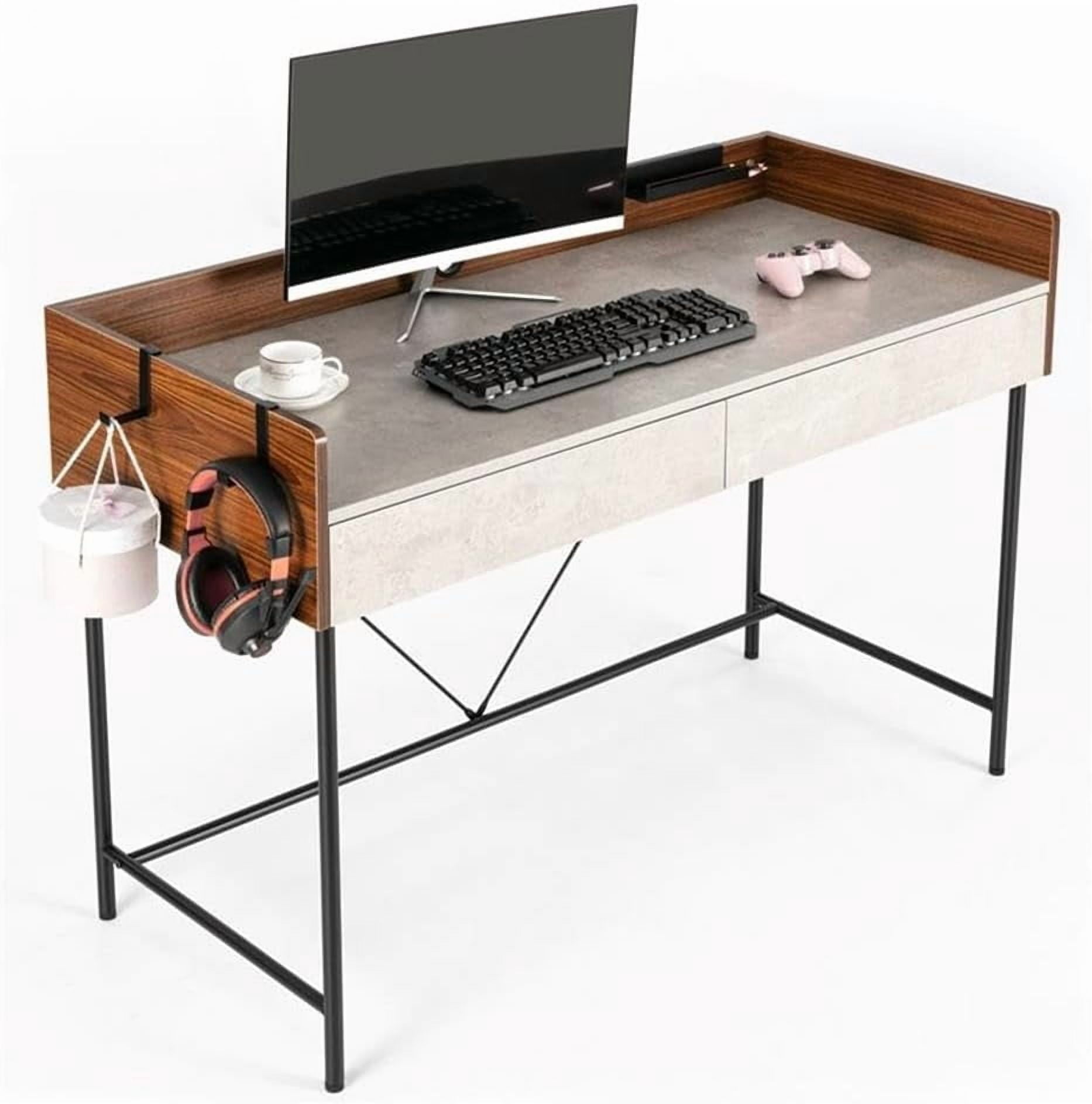 JJS 48" Home Office Computer Laptop Desk with Drawers, Modern Wooden ...