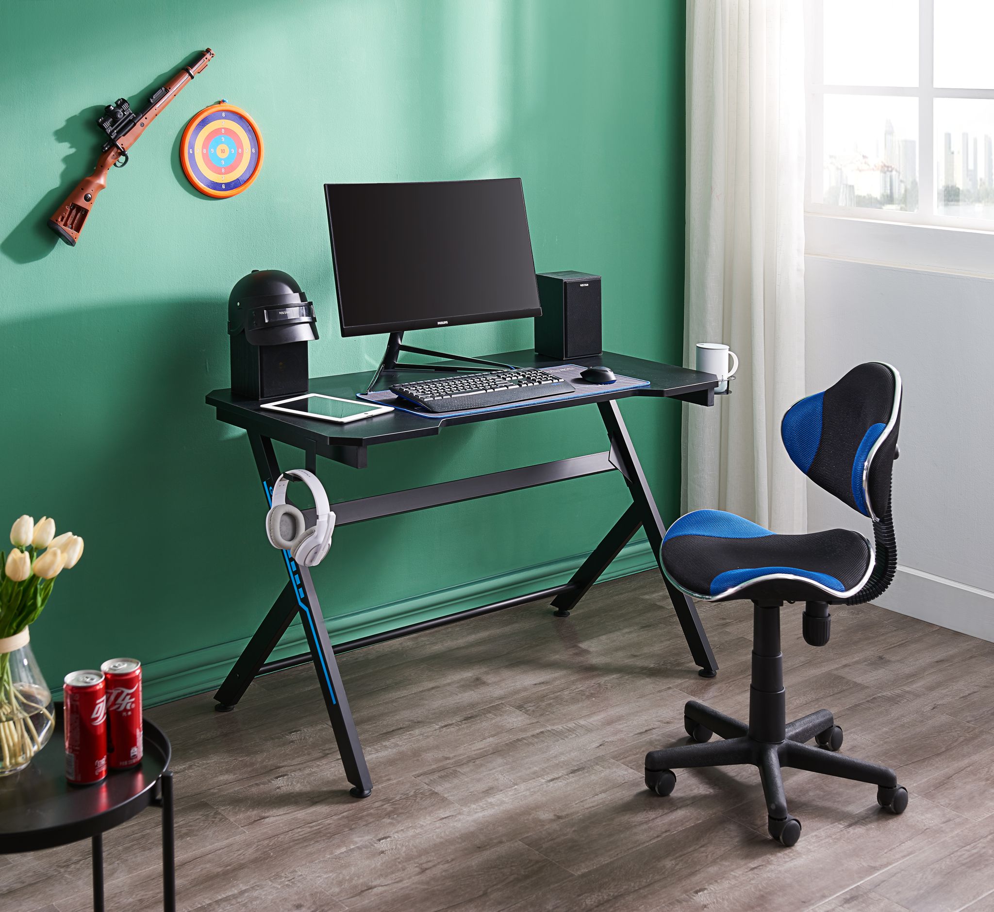 JJS 48" Home Office Gaming Computer Desk with Cable Management, R ...