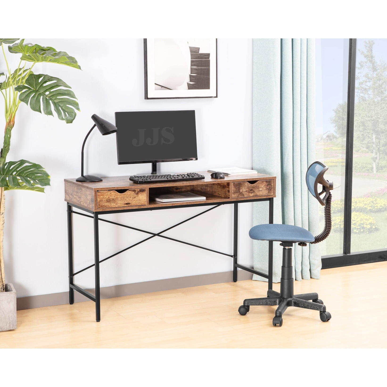 JJS 48' Writing Desk with Drawers, Contemporary Home Office Large ...