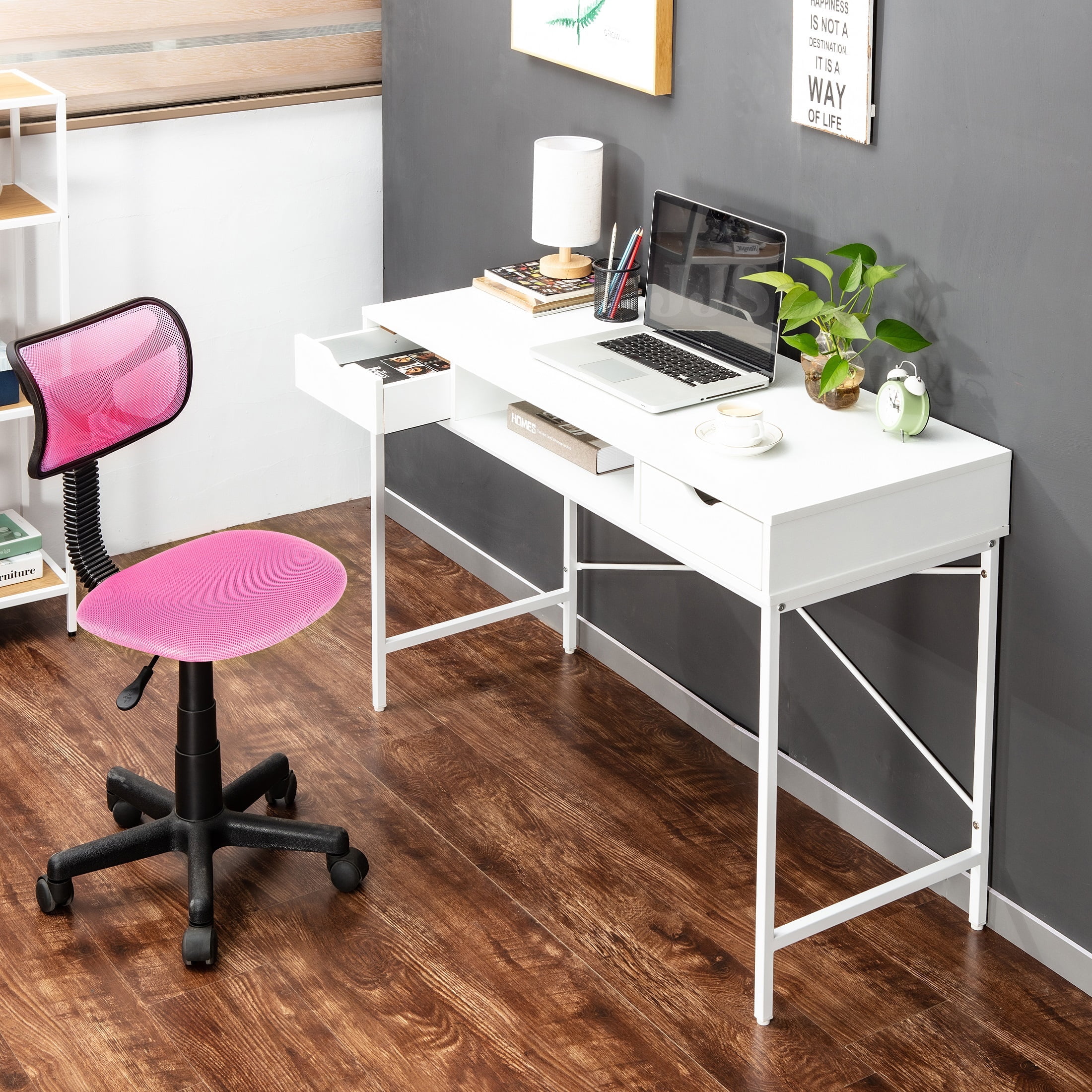 JJS 48' Writing Desk with Drawers, Contemporary Home Office Large ...