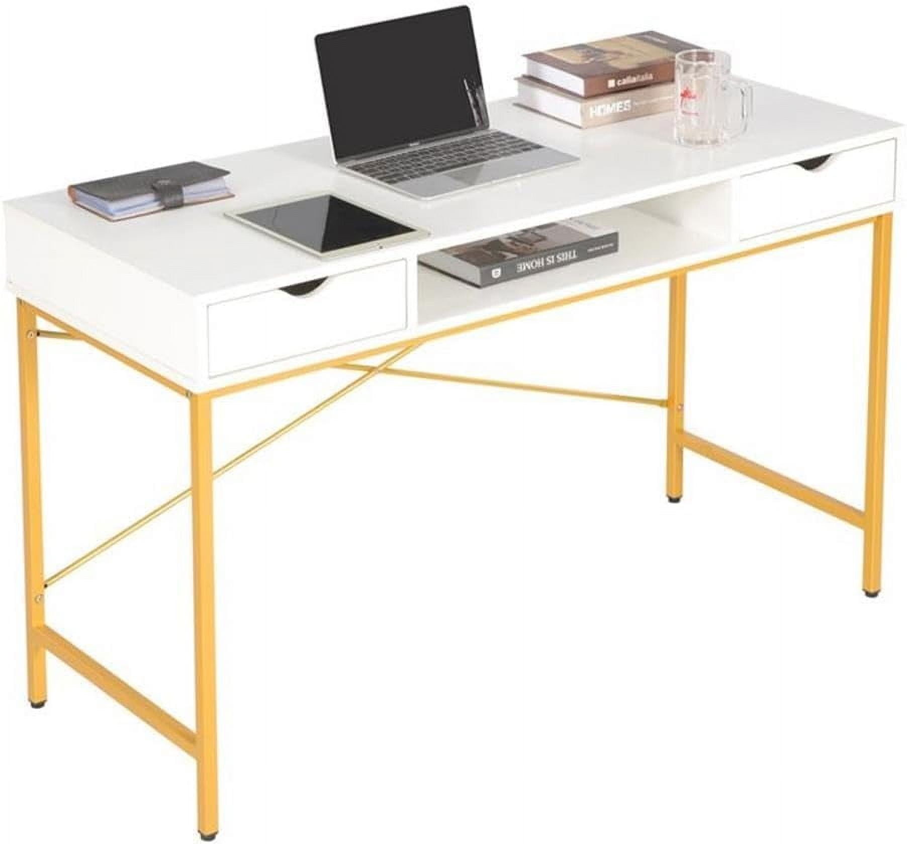 JJS 48' Writing Desk with Drawers, Contemporary Home Office Large ...