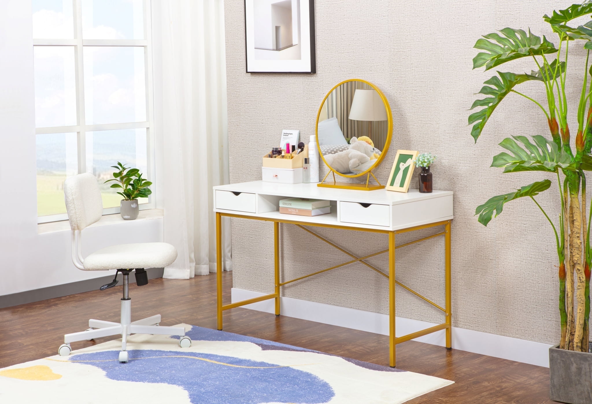 JJS 48' Writing Desk with Drawers, Contemporary Home Office Large ...
