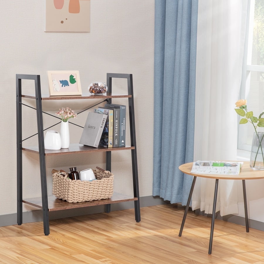JJS Industrial 3-Tier Bookshelf, Freestanding Rustic Display Bookcase ...