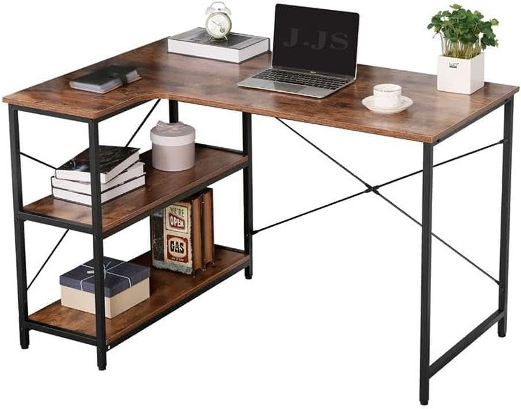 JJS L-Shaped Home Office Corner Writing Computer Desk with Build-in ...