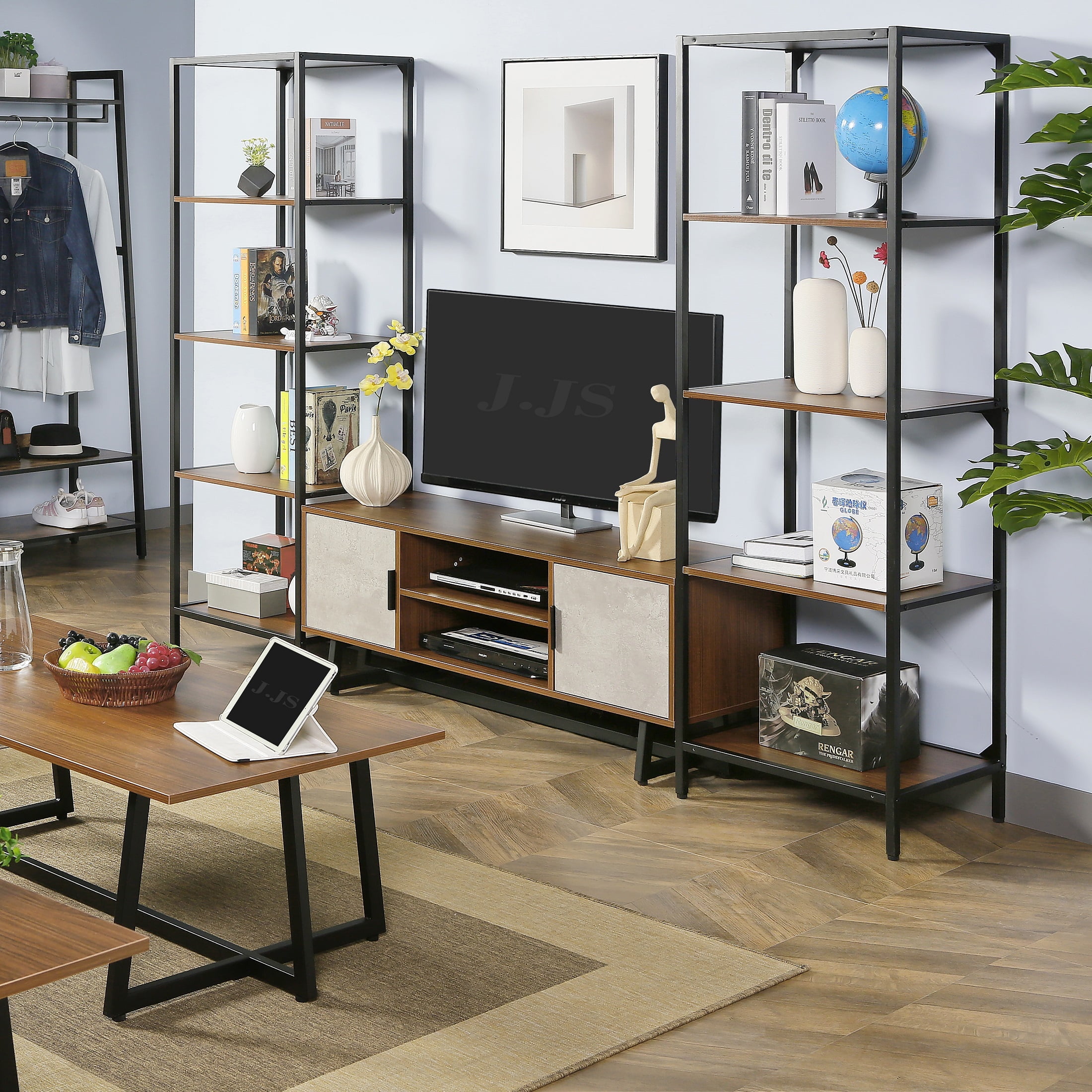 JJS Media TV Stand for 55" TV, Modern Entertainment Center Simple Wood ...