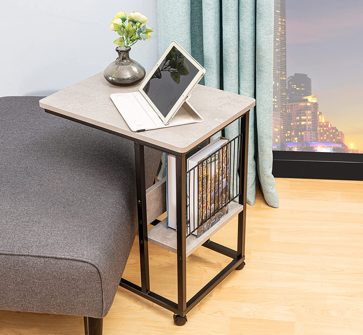 JJS Side End C Table with Magazine Holder for Sofa, Living Room Couch ...