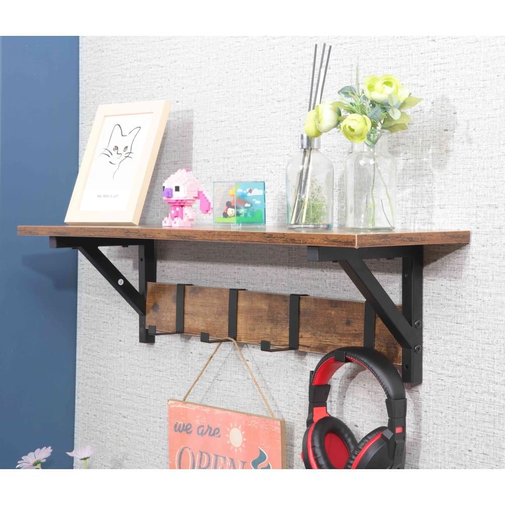 JJS Floating Shelf Coat Rack, Wall Mounted Storage Shelves with Coat ...