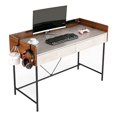 JJS Wood/Metal Home Office Writing Desk with Drawers in Walnut/Cement ...