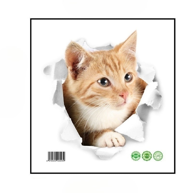 JJYY 1PC Hole View Cat 3D Wall Sticker - Waterproof Bathroom & Kids ...